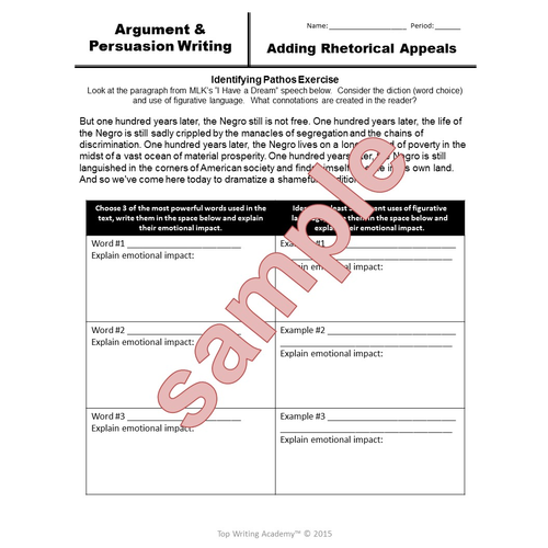 Persuasive & Argument Writing Adding Ethos Pathos Logos Rhetorical ...