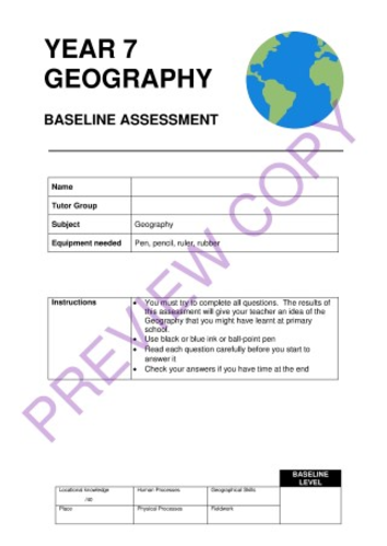 Geography KS3 Baseline Assessment Test for Year 7 - Full Preview Copy ...