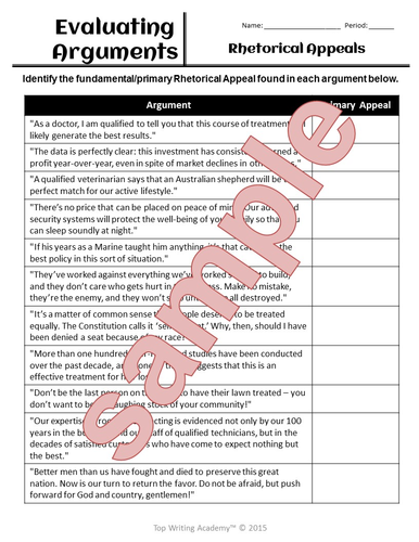 Argument Analysis Rhetorical Appeals Ethos, Pathos, Logos | Teaching ...