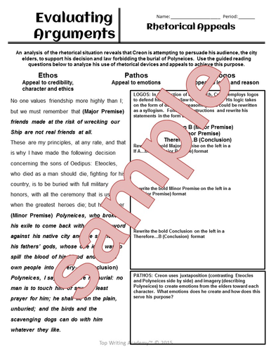 Argument Analysis Rhetorical Appeals Ethos, Pathos, Logos | Teaching ...