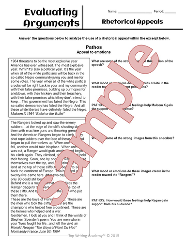 Argument Analysis Rhetorical Appeals Ethos, Pathos, Logos | Teaching ...