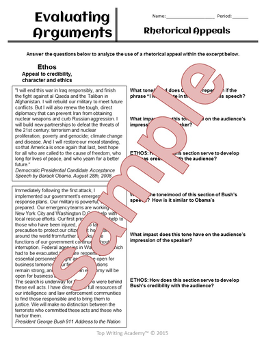 Argument Analysis Rhetorical Appeals Ethos, Pathos, Logos | Teaching ...