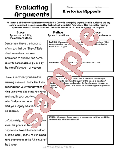 Argument Analysis Rhetorical Appeals Ethos, Pathos, Logos | Teaching ...
