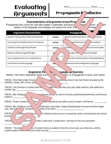 Argument Analysis Propaganda and Logical Fallacies | Teaching Resources