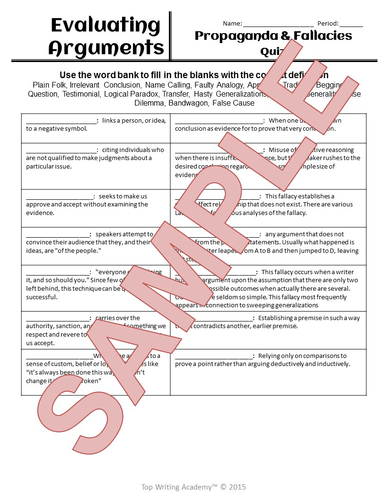 Argument Analysis Propaganda and Logical Fallacies | Teaching Resources