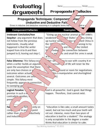 Argument Analysis Propaganda and Logical Fallacies | Teaching Resources