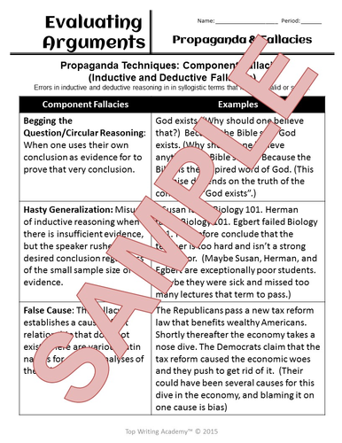 Argument Analysis Propaganda and Logical Fallacies | Teaching Resources