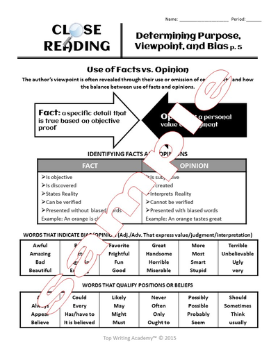 Purpose, Point of View, Bias Nonfiction Close Reading | Teaching Resources