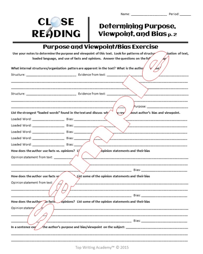Purpose, Point of View, Bias Nonfiction Close Reading | Teaching Resources