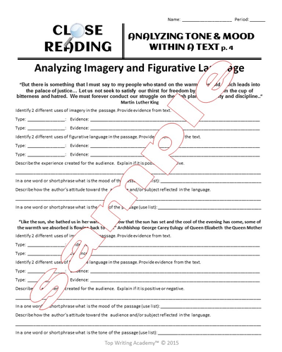 Tone & Mood Nonfiction Close Reading Diction Figurative Language ...
