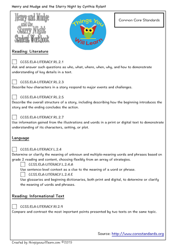 Henry and Mudge and the Starry Night Student Workbook | Teaching Resources