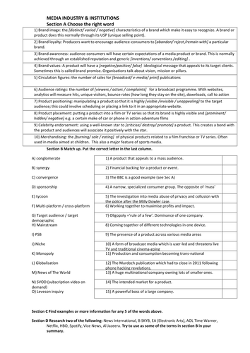 Media Industry worksheet for A-Level Media Studies Year 1 | Teaching ...