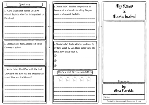 My Name is María Isabel Comprehension Foldable | Teaching Resources