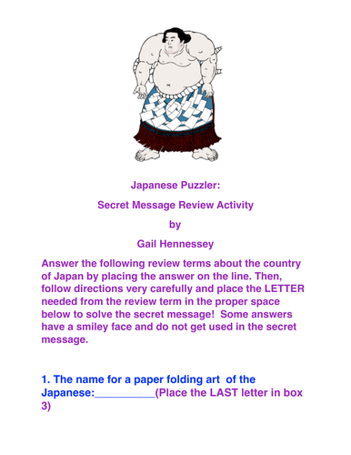 Japanese Puzzler: Secret Message Review Activity | Teaching Resources