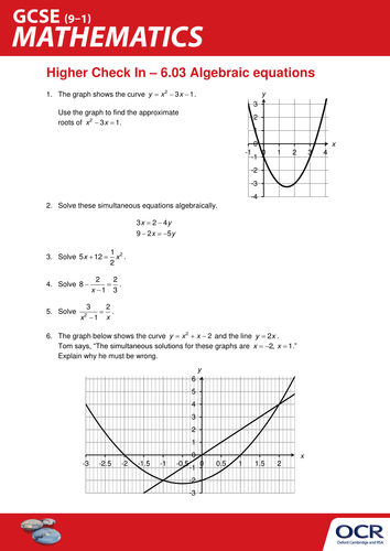 OCR Maths: Higher GCSE - Check In Test 6.03 Algebraic equations ...