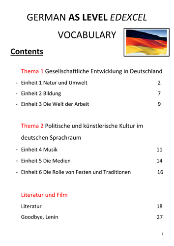Y12 German NEW EDEXCEL VOCABULARY LIST | Teaching Resources