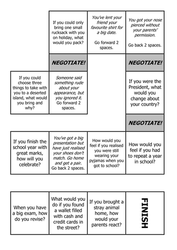 ESL / EFL Board Game for Teenagers - 0, 1st and 2nd Conditionals ...
