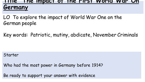 The impact of the First World War on Germany - AQA New Spec Germany ...