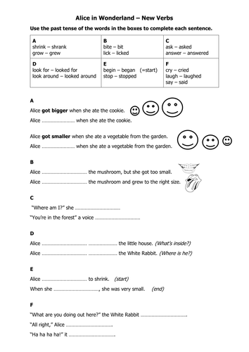 ESL/EFL Kids - Alice in Wonderland Past Simple Games & Worksheet ...