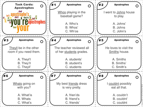 Apostrophes Task Cards | Teaching Resources