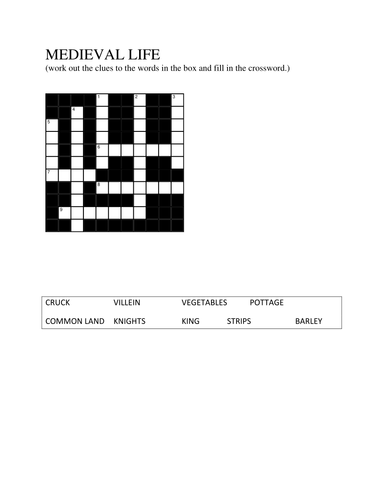 Medieval Life Crosswords | Teaching Resources