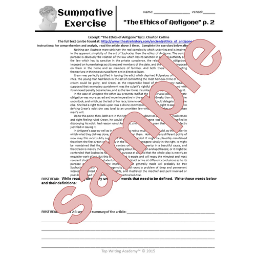 Antigone Summative Tests & Essay Writing Task | Teaching Resources