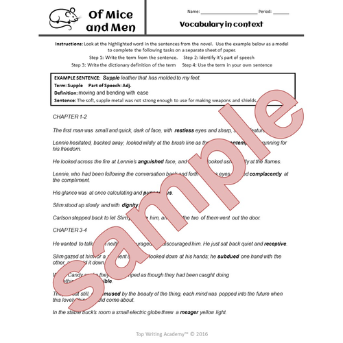 Of Mice and Men Chapter Questions and Vocabulary Packet | Teaching ...