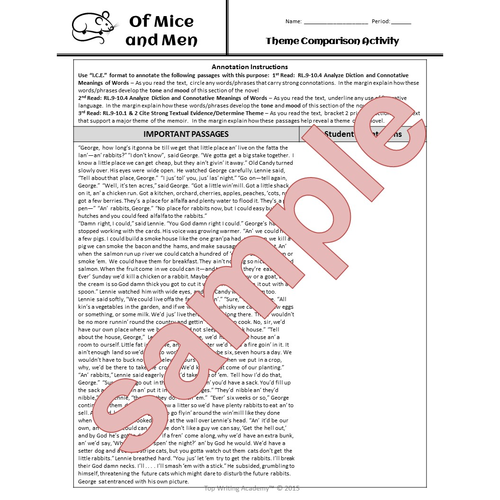 Of Mice and Men "American Dream" Theme Activity | Teaching Resources