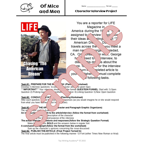 Of Mice and Men Character Interview Activity | Teaching Resources