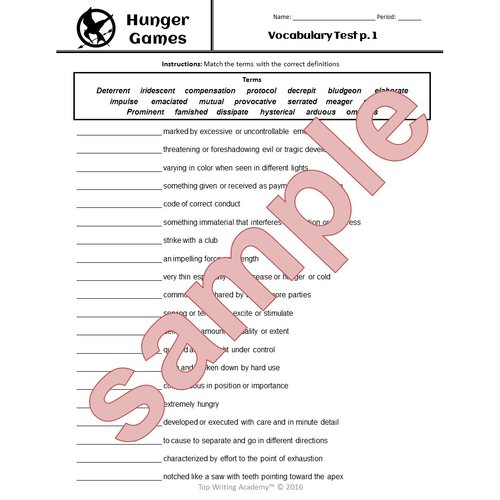 Hunger Games Chapter Questions and Vocabulary Packet | Teaching Resources