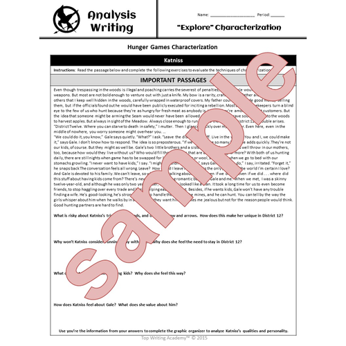 Hunger Games Character Analysis Writing Lessons | Teaching Resources
