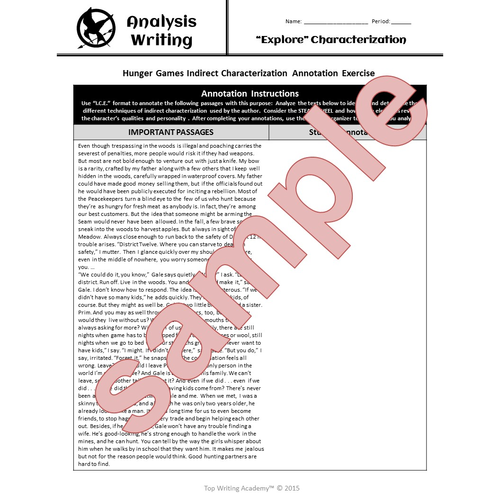 Hunger Games Character Analysis Writing Lessons | Teaching Resources