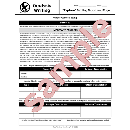 Hunger Games Setting Mood Analysis Writing Lessons | Teaching Resources