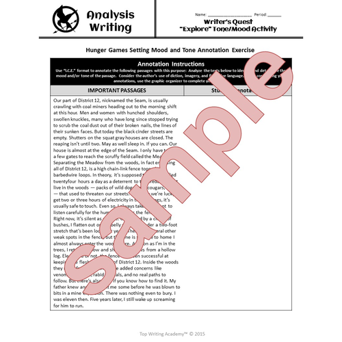 Hunger Games Setting Mood Analysis Writing Lessons | Teaching Resources