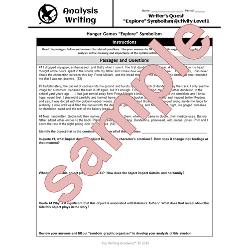 Hunger Games Symbol Analysis Writing Lessons | Teaching Resources