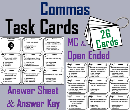 Commas Task Cards | Teaching Resources