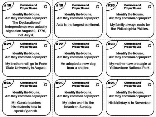 Common and Proper Nouns Task Cards | Teaching Resources