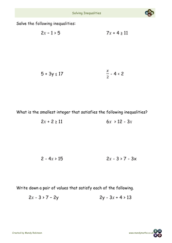 Inequalities Worksheets GCSE - with answers | Teaching Resources