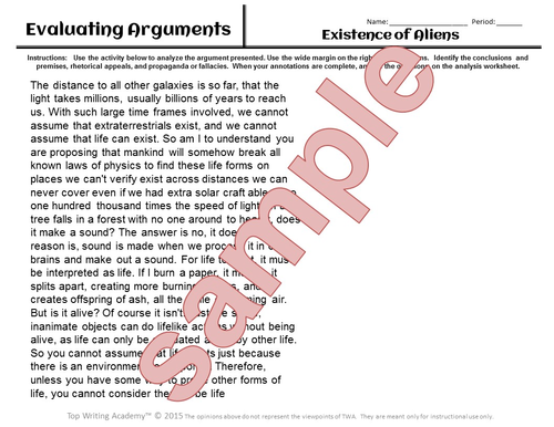 Argument Analysis Activity "Do Aliens Exist?" | Teaching Resources