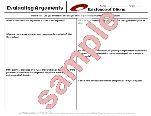 Argument Analysis Activity "Do Aliens Exist?" | Teaching Resources