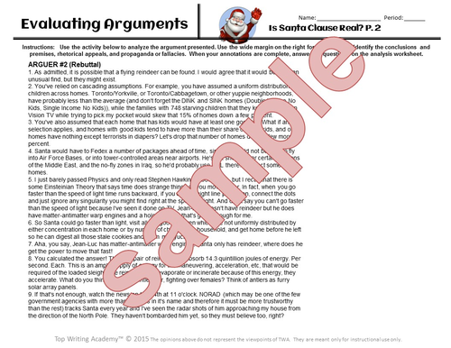 Christmas Activity Argument Analysis "Is Santa Real?" | Teaching Resources