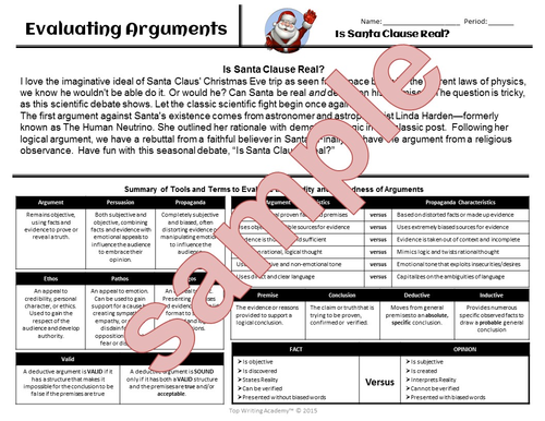 Christmas Activity Argument Analysis "Is Santa Real?" | Teaching Resources