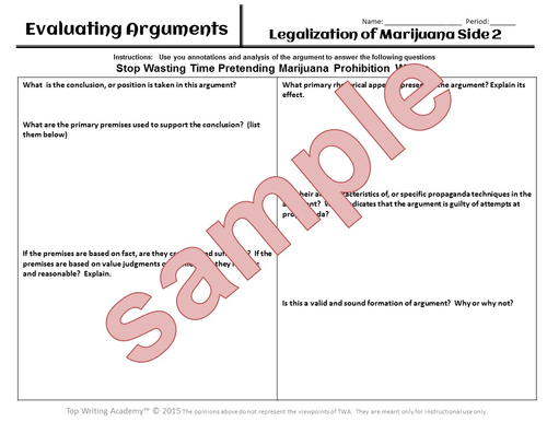 Argument Analysis Activity "Legalization of Marijuana" | Teaching Resources