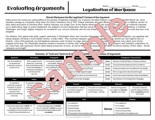 Argument Analysis Activity "Legalization of Marijuana" | Teaching Resources