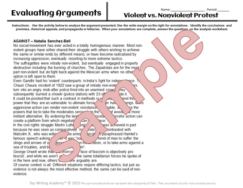 Argument Analysis Activity "Violent vs Nonviolent Protest" | Teaching ...