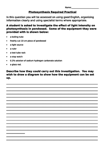 AQA Biology (Science) Photosynthesis Required Practical Lesson ...