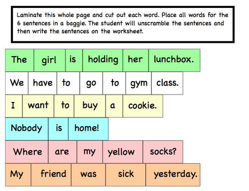 4 Sentence Building Literacy Centers for Special Education | Teaching ...