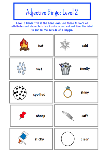 Adjective Bingo | Teaching Resources