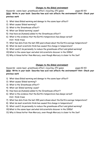 Changes to the Global Environment | Teaching Resources