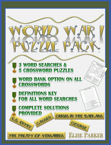 WWI Puzzle Pack: World War I Word Search and Crossword Puzzles ...